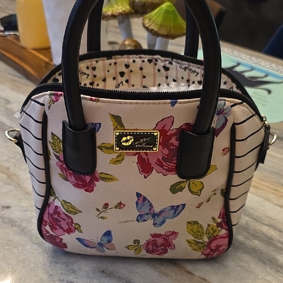 Bags | Betsy Johnson Floral N Butterly Handbag With Black Accents ...
